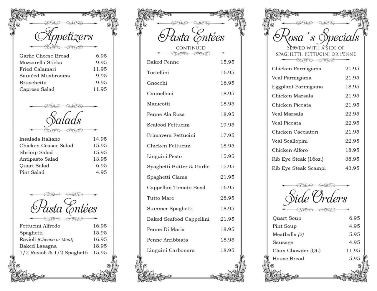 Take Out Menu - Rosas Italian Ristorante