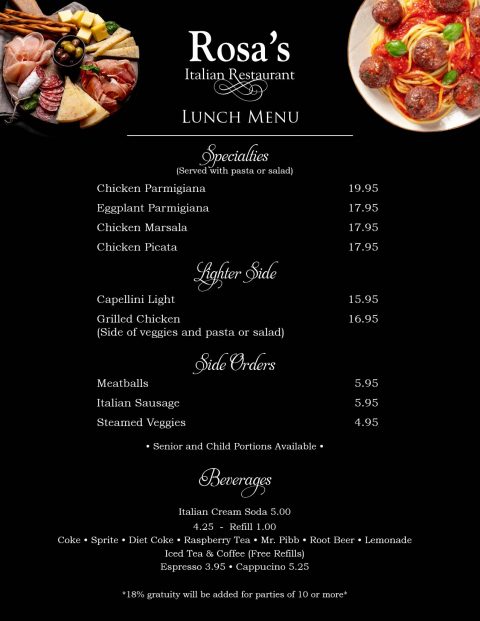 Lunch Menu - Rosas Italian Ristorante